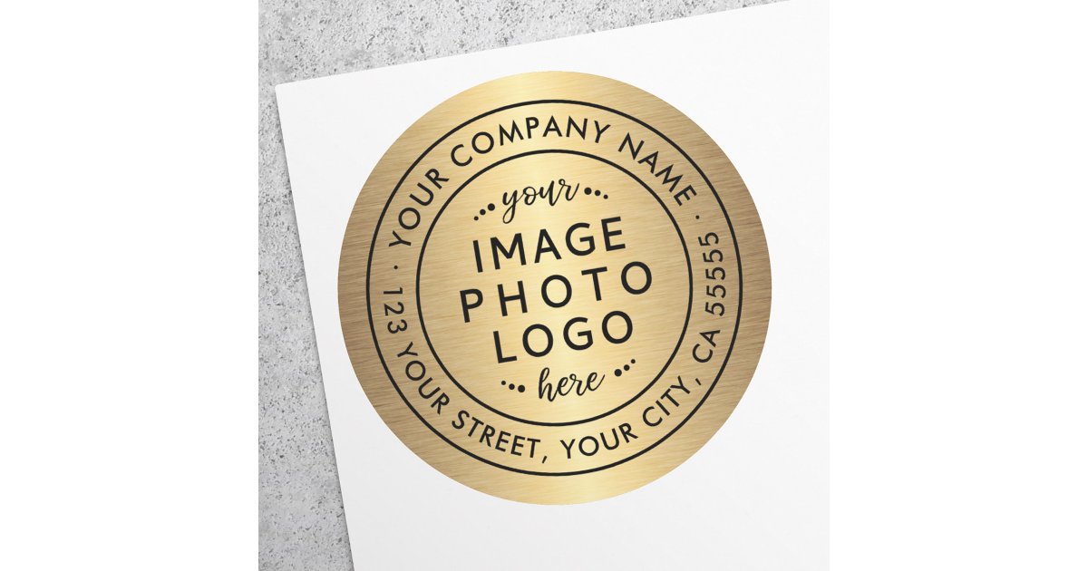 Golden color gradient business logo return address classic round ...