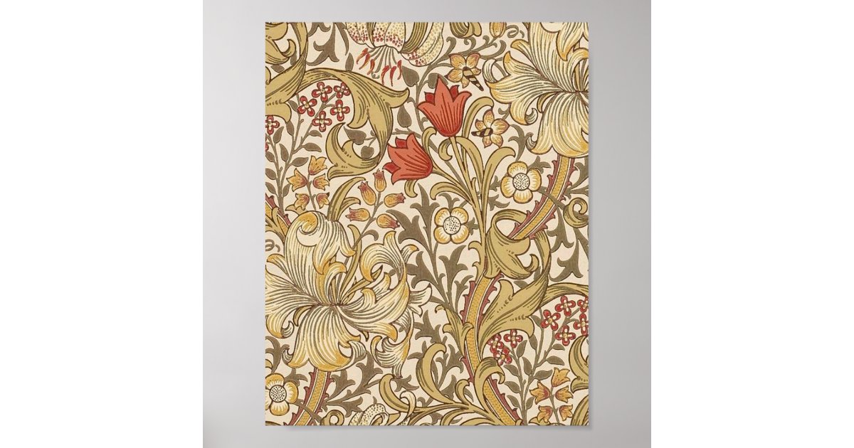 Golden Lily Pattern Version 2 By William Morris Poster | Zazzle