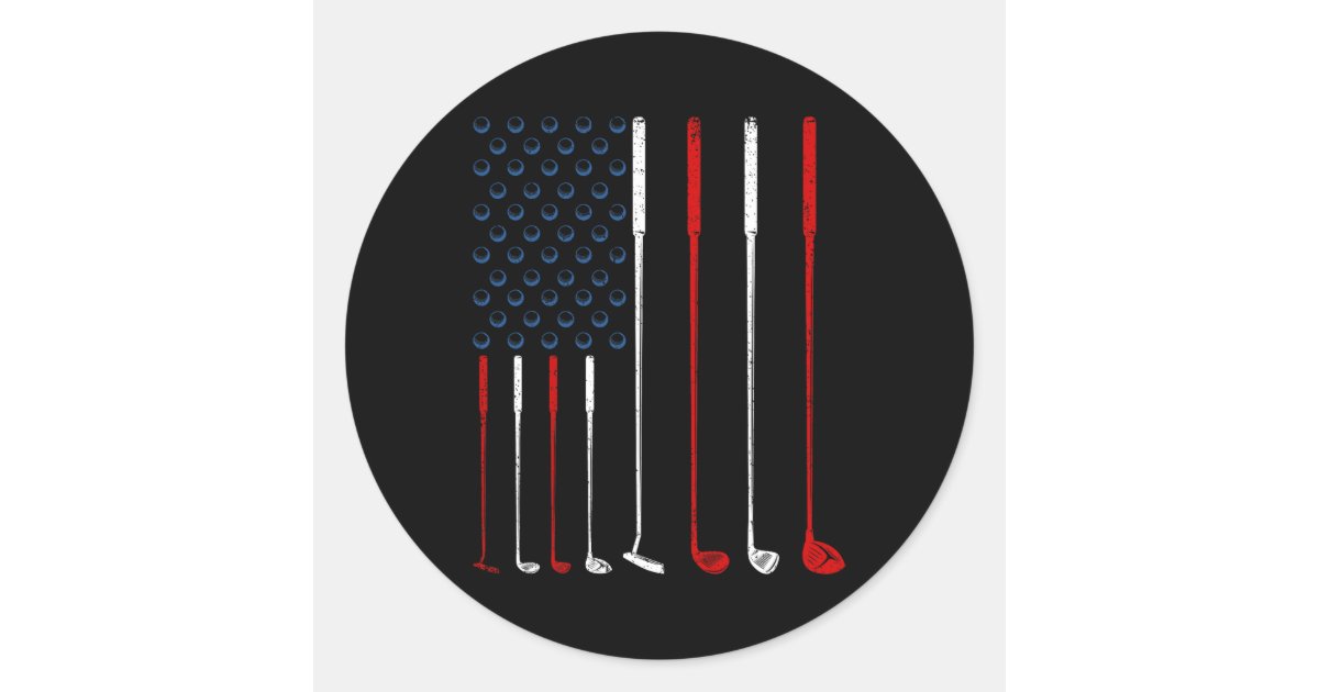 Golf Clubs American Flag Classic Round Sticker | Zazzle