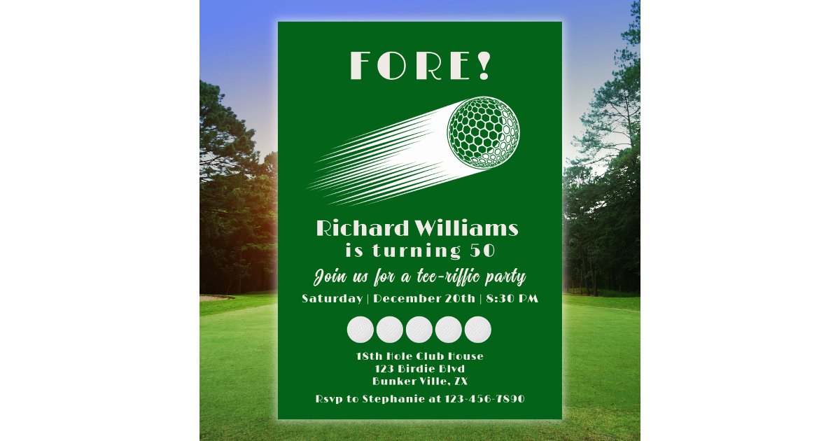 Golf Fore Tee-Riffic Green 50th Birthday Party Invitation | Zazzle