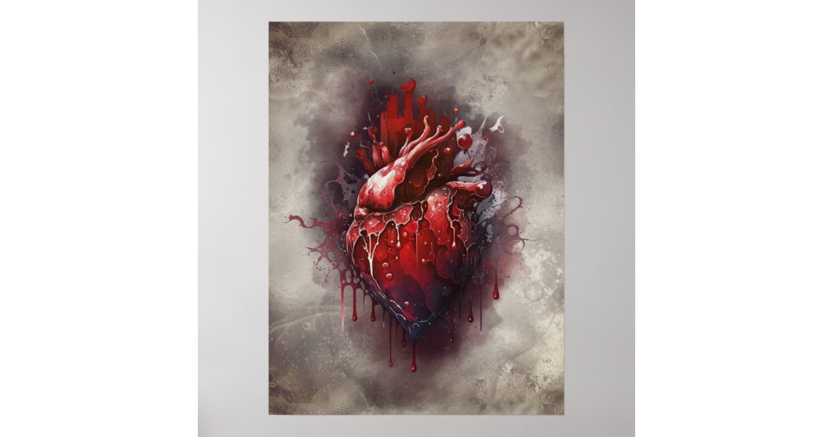 Gothic Witchery | Shadowy Heart with Bleeding Drip Poster | Zazzle