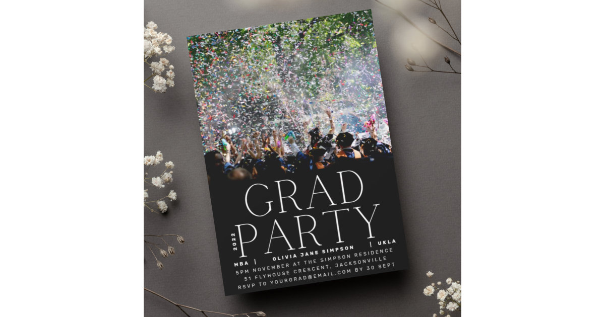 GRAD PARTY | White Fun University Celebration Invitation | Zazzle