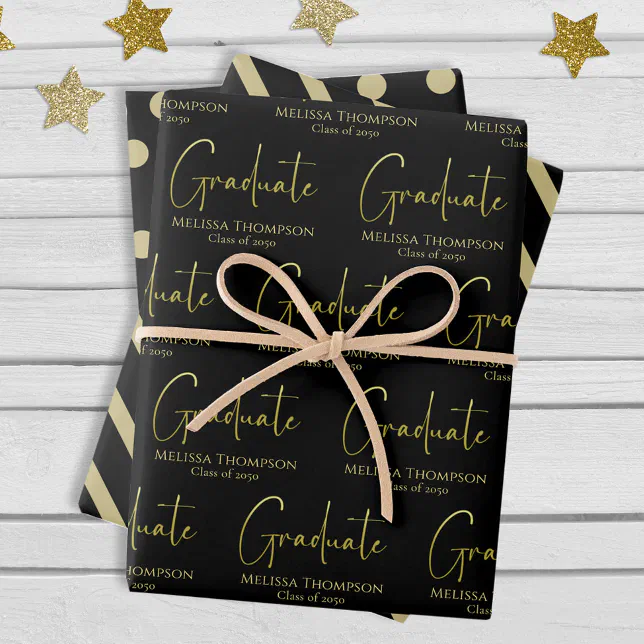 Graduate Grad Gold Calligraphy Script Modern Wrapping Paper Sheet | Zazzle