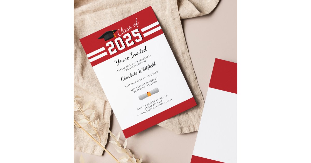 Graduation 2025 Red White Gard Party Invitation | Zazzle