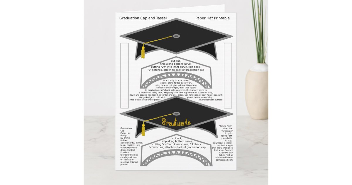 Graduation Cap Black Paper Hat Printables Card | Zazzle