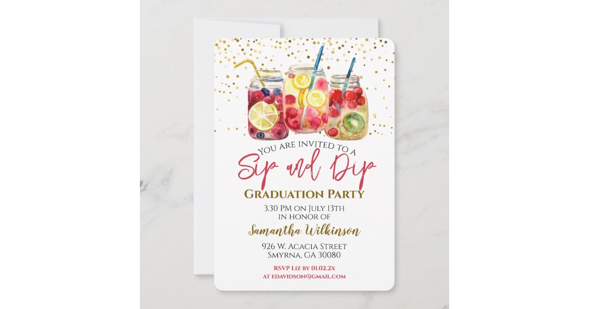 Graduation Sip and Dip Fruit Cocktail Pool Party Invitation | Zazzle