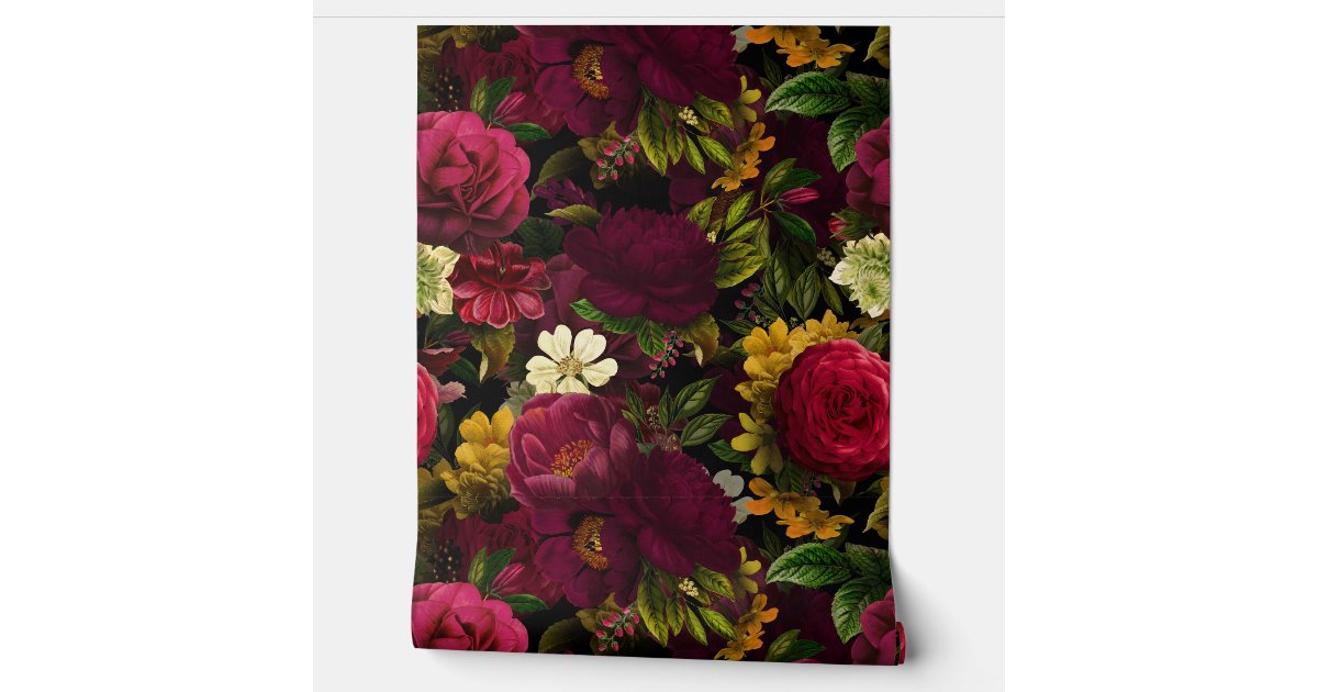 Grand Millennial burgundy Roses Gothic Nostalgic Wallpaper | Zazzle