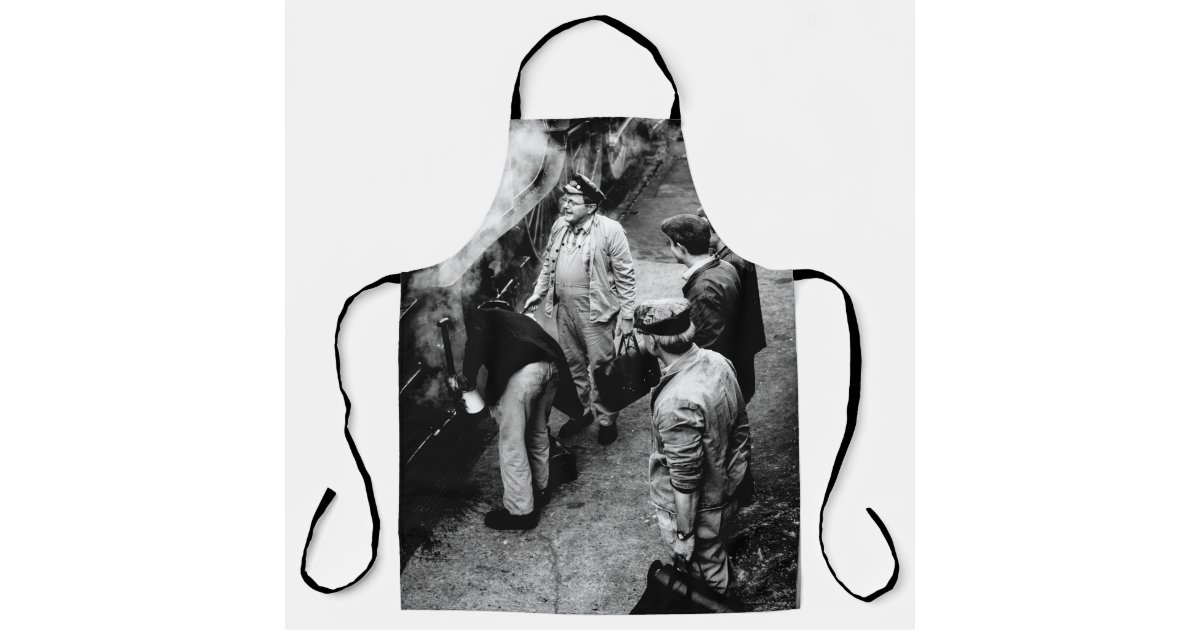 GRAYSCALE PHOTO OF MEN STANDING BESIDE 60163 TRAIN APRON | Zazzle