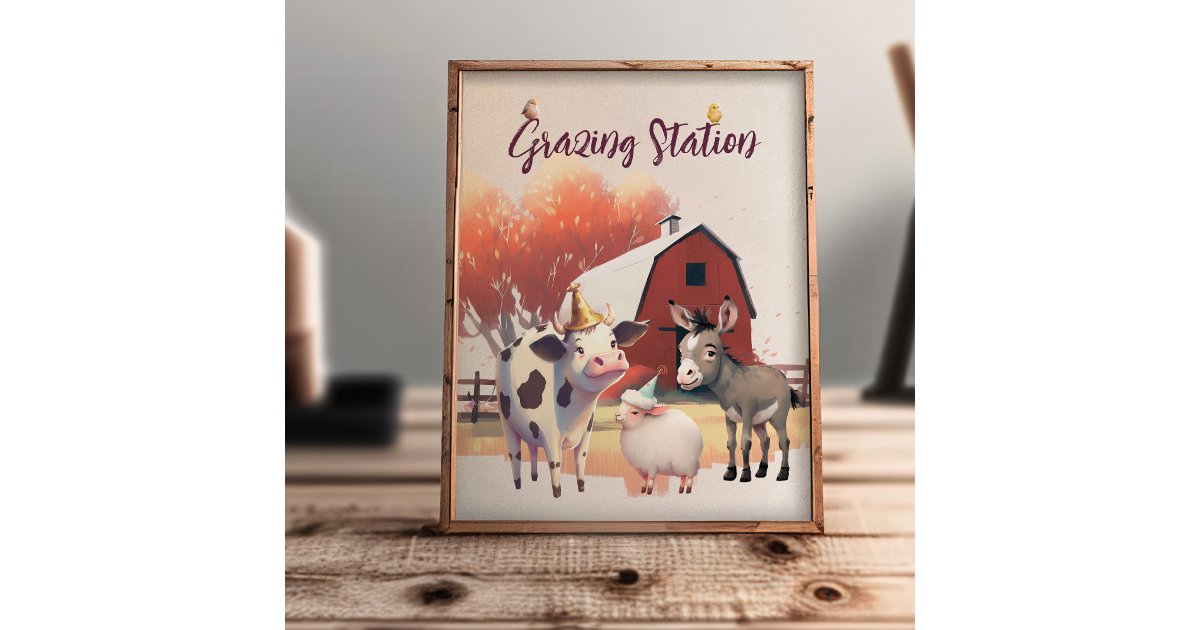 Grazing Station Farm Animals Birthday Party Poster | Zazzle