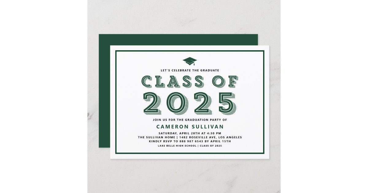 Green Class of 2025 Cap Retro Graduation Invitation | Zazzle