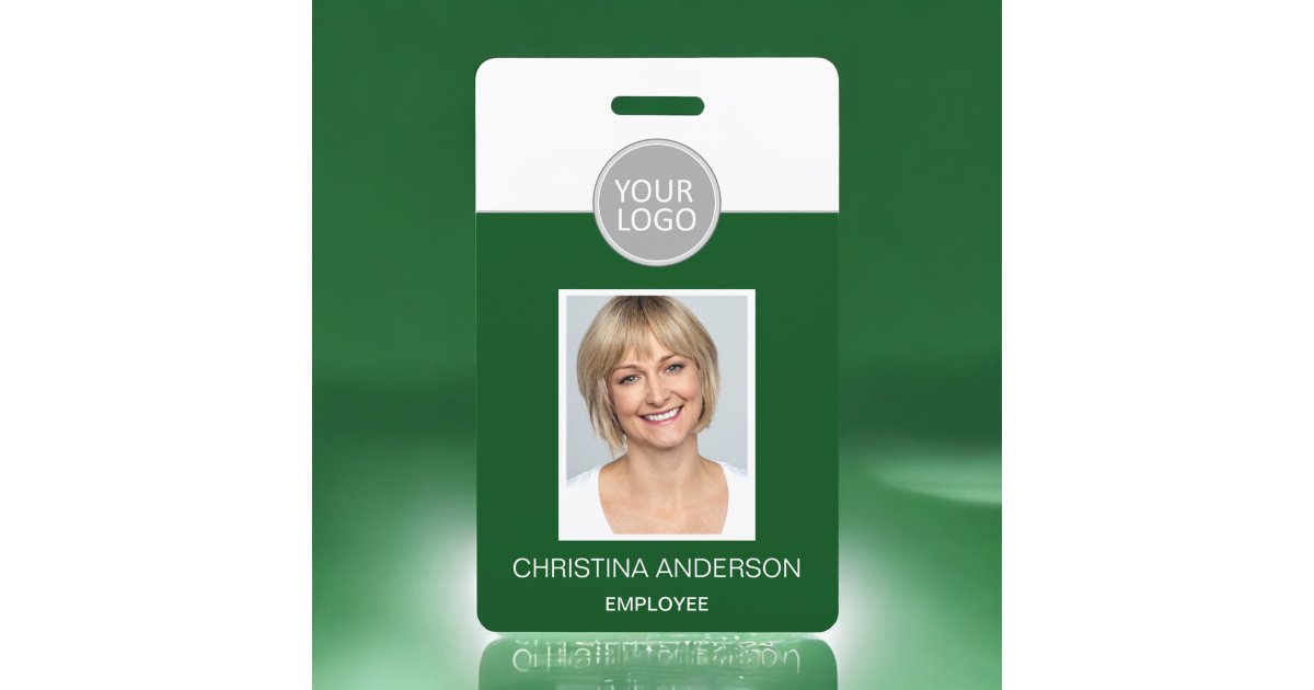 Green Employee Name Logo Photo Corporate Work Badge | Zazzle
