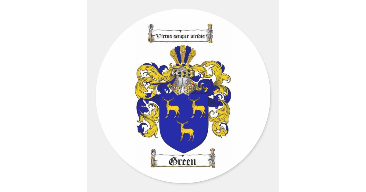 GREEN FAMILY CREST - GREEN COAT OF ARMS CLASSIC ROUND STICKER | Zazzle