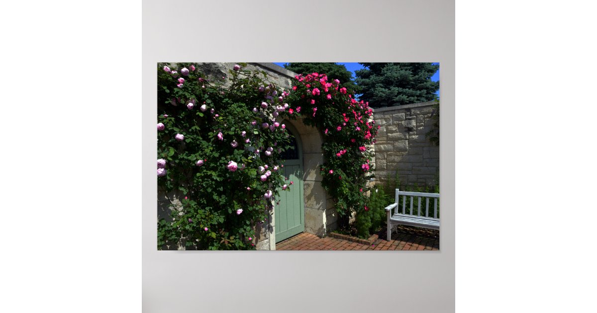 Green Garden Gate with Bench Poster | Zazzle