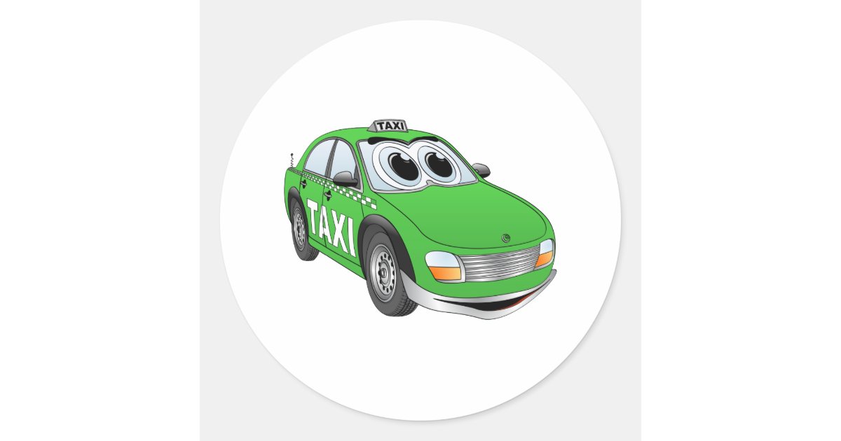 Green Taxi Cab Cartoon Classic Round Sticker | Zazzle