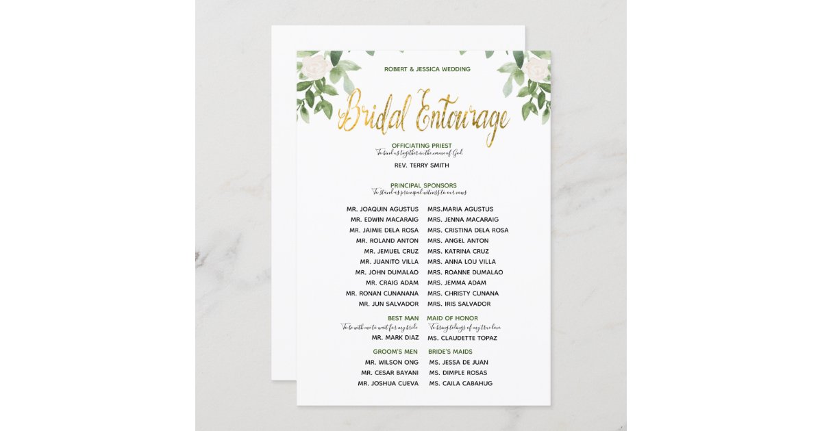 Greenery and Gold Simple Wedding Entourage Invitation | Zazzle