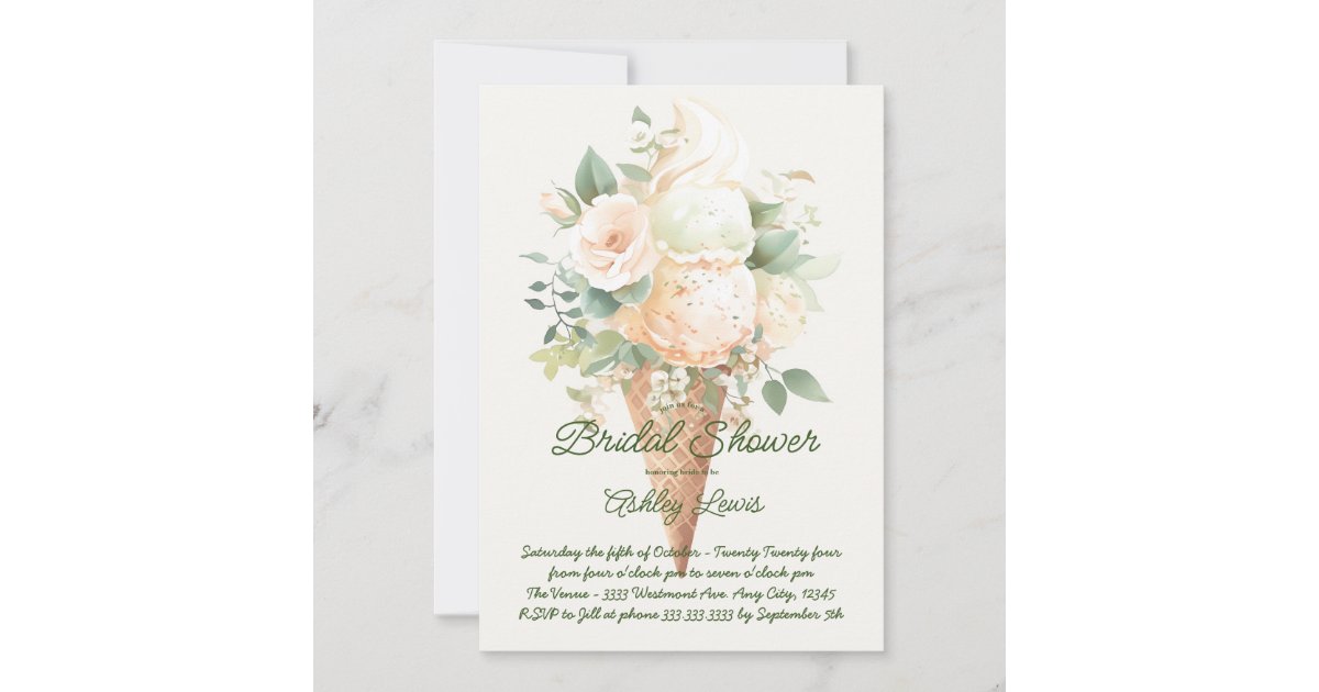 Greenery bridal shower ice cream boho ice cream invitation | Zazzle