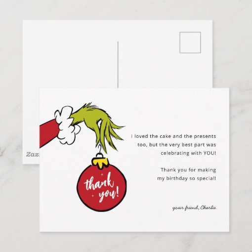 Grinch Mean One Birthday Thank You Postcard | Zazzle