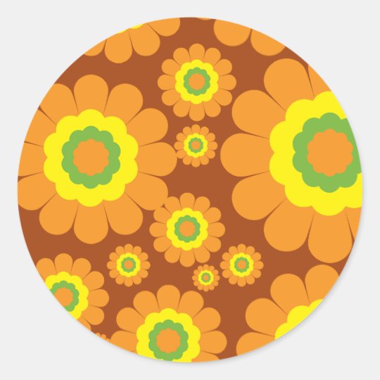 Groovy 70's Flowers Classic Round Sticker | Zazzle.ca