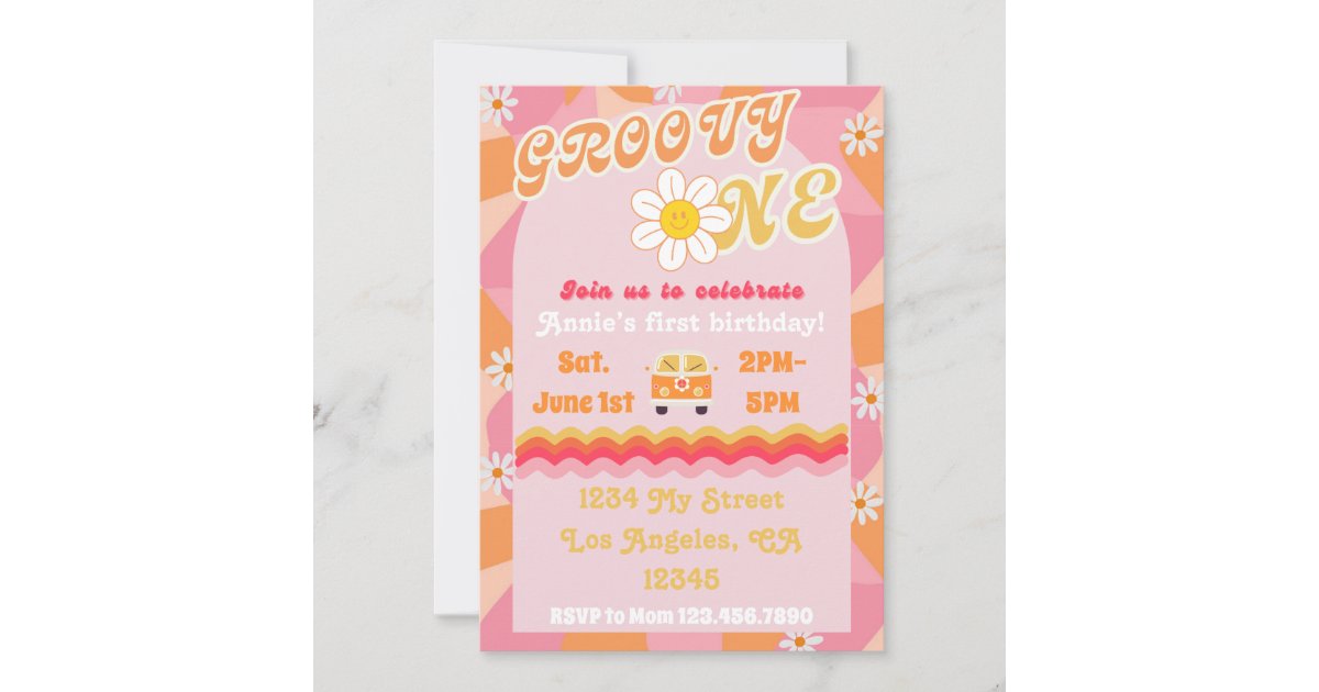 Groovy ONE Birthday Invitation | Zazzle
