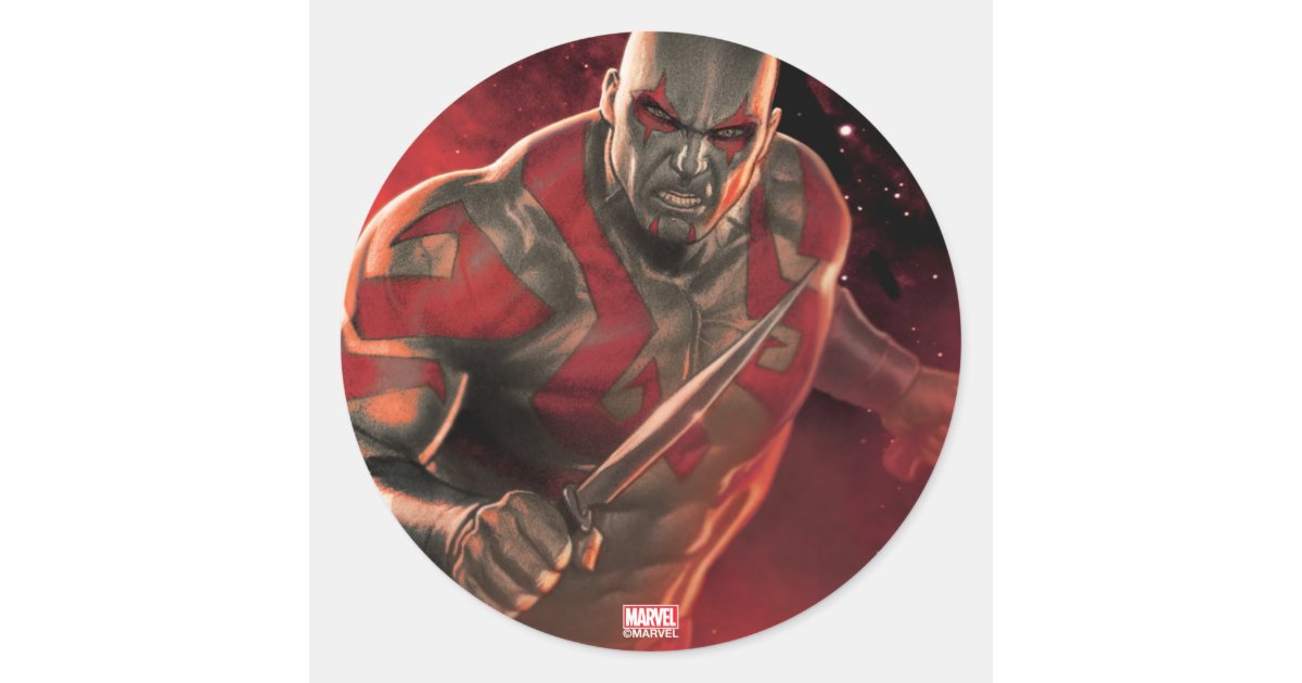 Guardians of the Galaxy | Drax With Daggers Classic Round Sticker | Zazzle