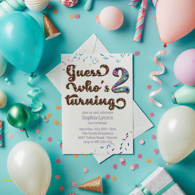 Guess Who's Turning 2 Cookie with Sprinkles Invitation | Zazzle