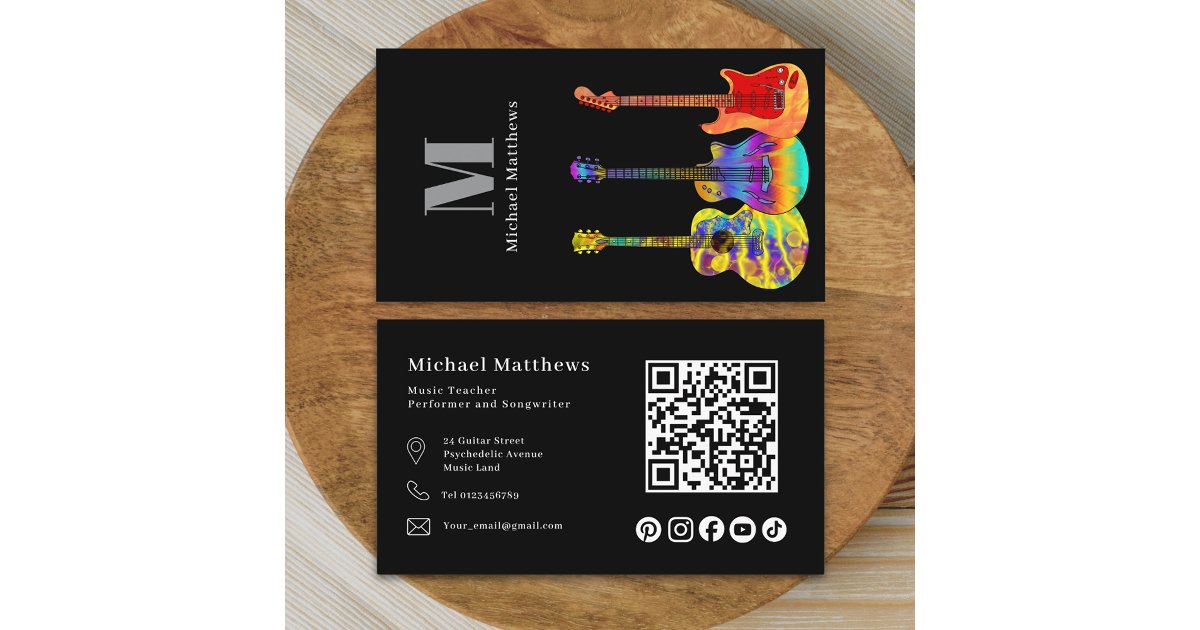 Guitar Teacher QR Code and Social Media Custom Business Card | Zazzle