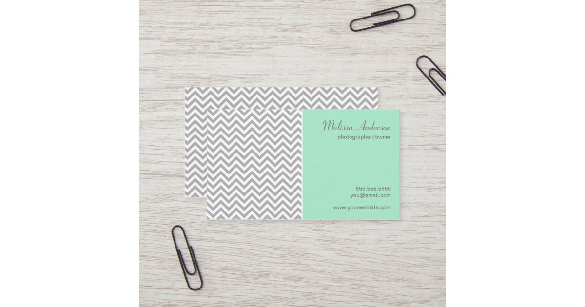 Half Chevron Pattern Grey and Mint Business Card | Zazzle