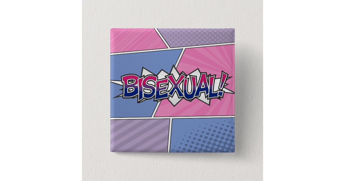 Halftone Bisexual Pride Typography with Flag 2 Inch Square Button | Zazzle