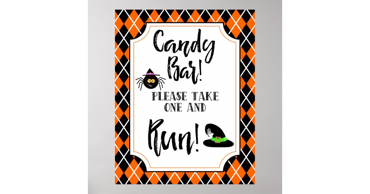 halloween party candy bar grab and run sign | Zazzle