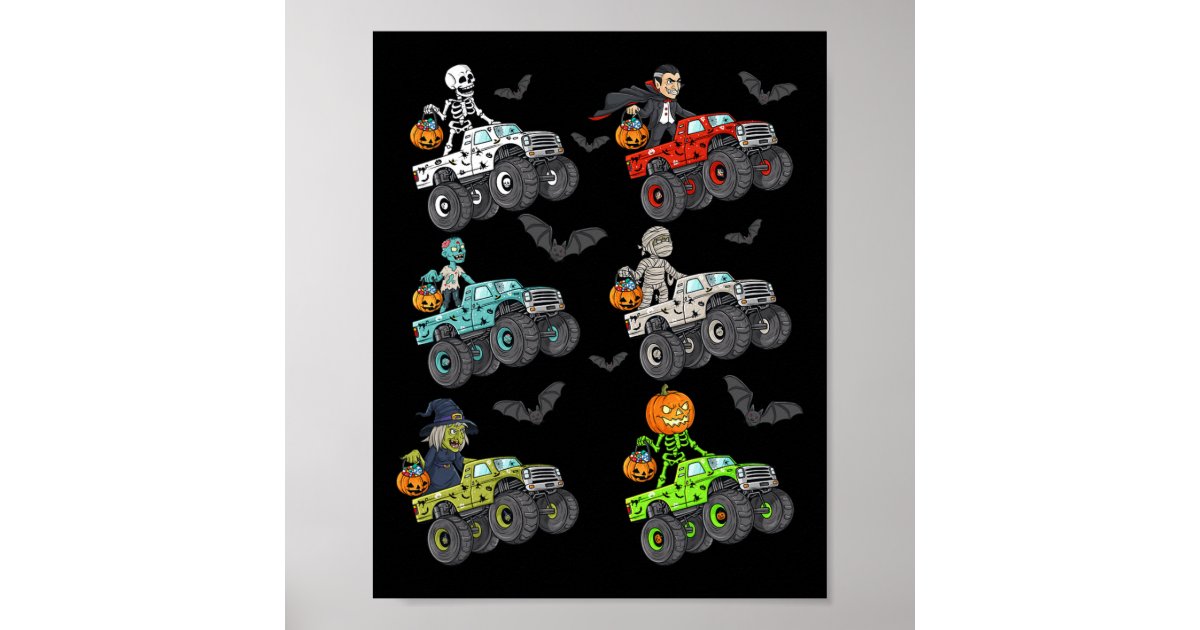 Halloween Skeleton Zombie Riding Monster Truck Vam Poster | Zazzle