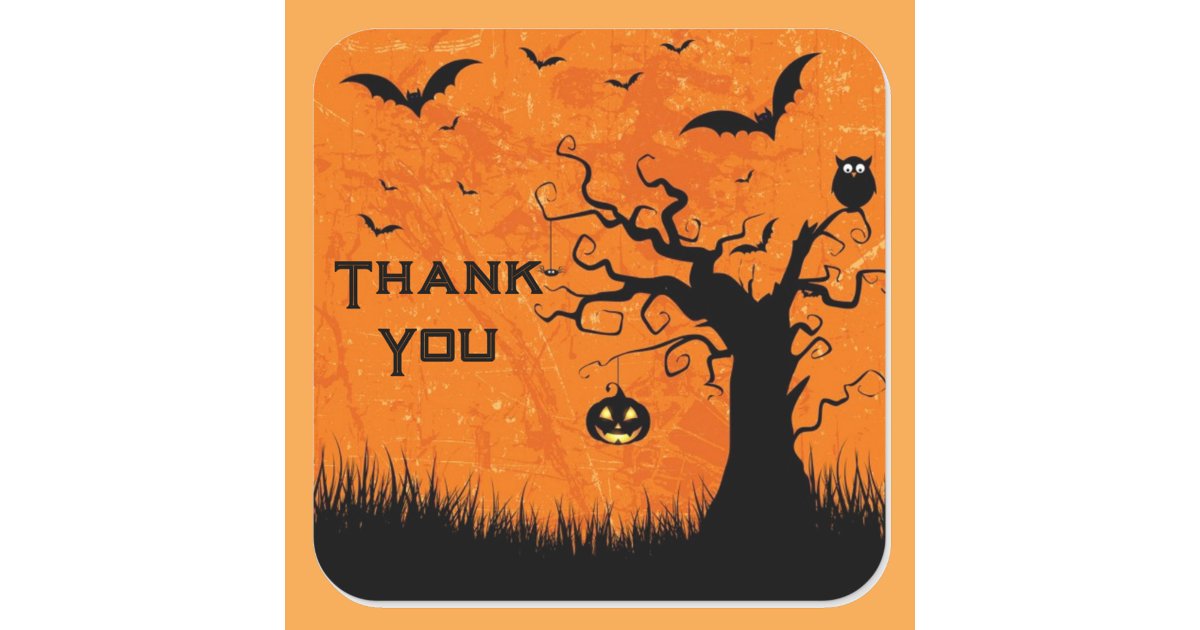 Halloween Wedding Thank You Scary Tree Square Sticker | Zazzle