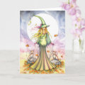Halloween Witch and Cat Art Card | Zazzle