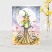 Halloween Witch and Cat Art Card | Zazzle