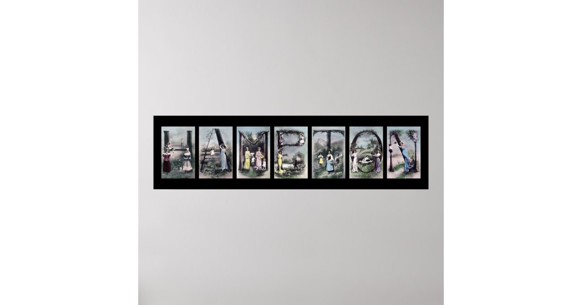 HAMPTON Vintage Alphabet Letter Name Art Poster | Zazzle