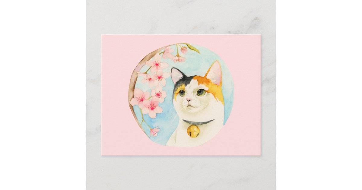 Hanami | Japanese Cartoon Cat Illustration Postcard | Zazzle