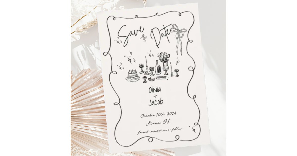 Hand Drawn Bow Squiggle Scribble Wedding Invitation | Zazzle