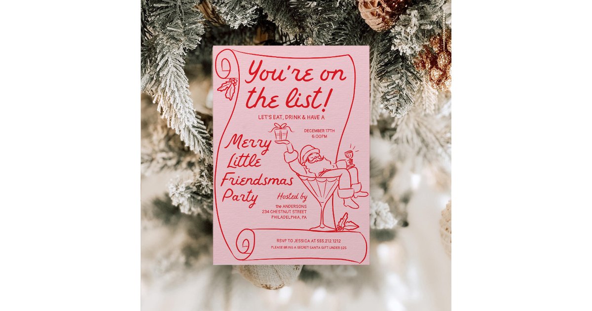 Hand Drawn Christmas List Party Christmas Party Invitation | Zazzle