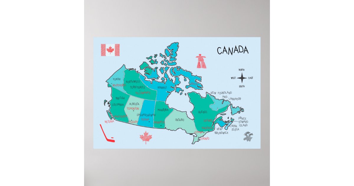 Hand-drawn map of Canada with illustrations Poster | Zazzle