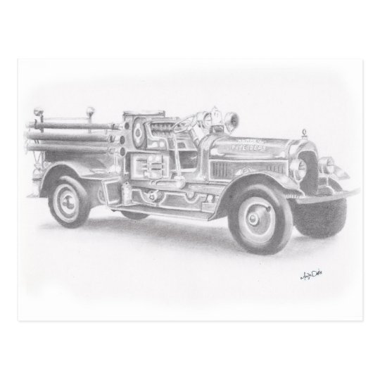 hand drawn vintage fire truck sketch postcard | Zazzle.ca