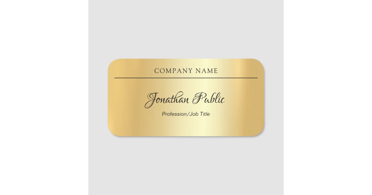 Hand Script Text Elegant Glamour Gold Template Name Tag | Zazzle