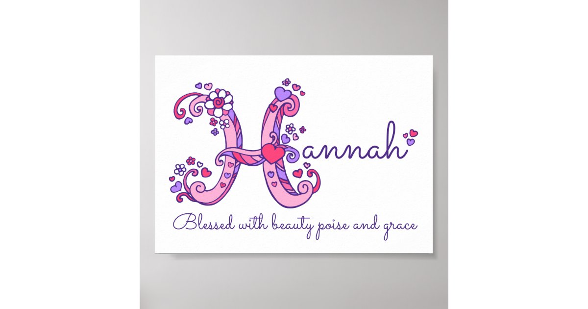 Hannah initial H doodle heart art name meaning Poster | Zazzle