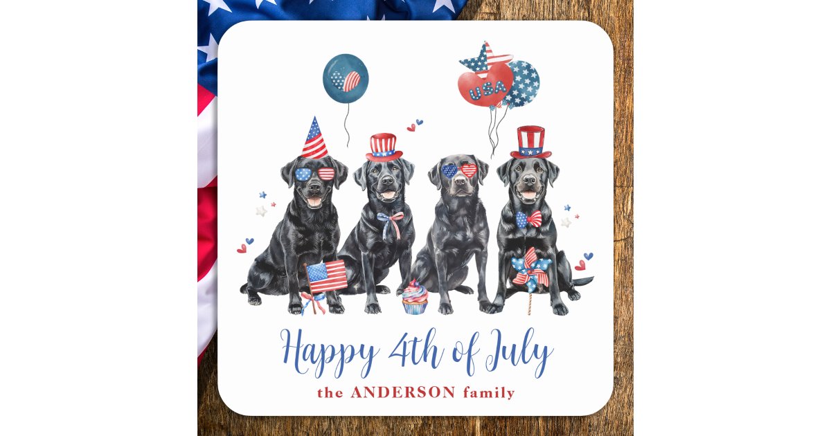 Happy 4th Of July Patriotic Labrador Retriever Square Sticker | Zazzle
