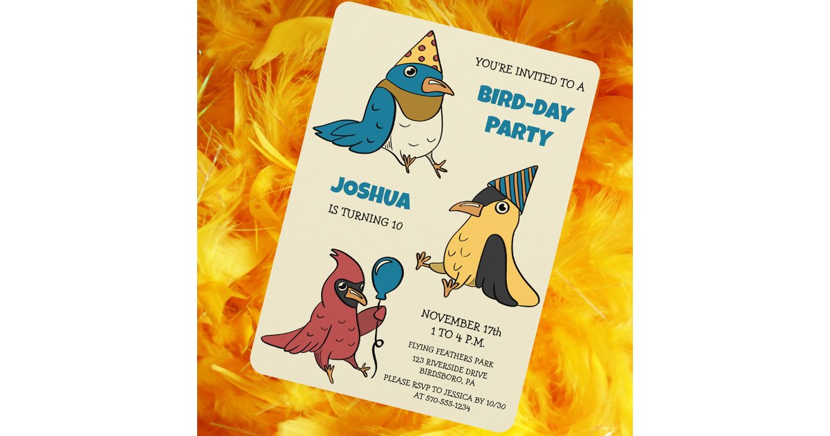 Happy Bird Day Cartoon Birds Themed Birthday Invitation | Zazzle
