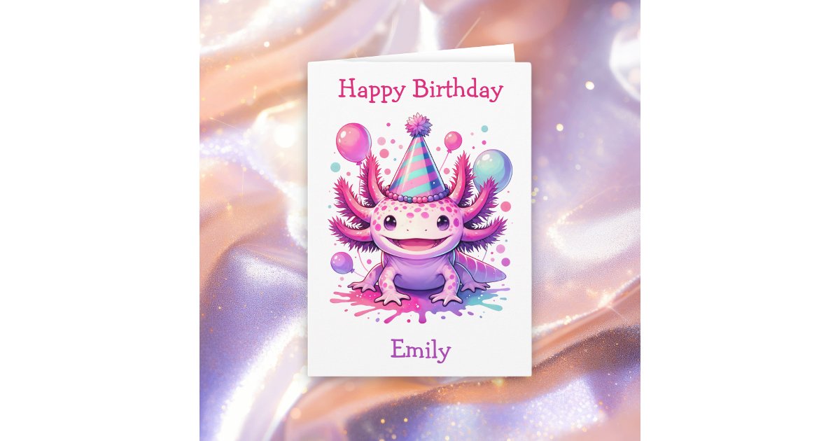 Happy Birthday Axolotl Themed Personalized Card | Zazzle