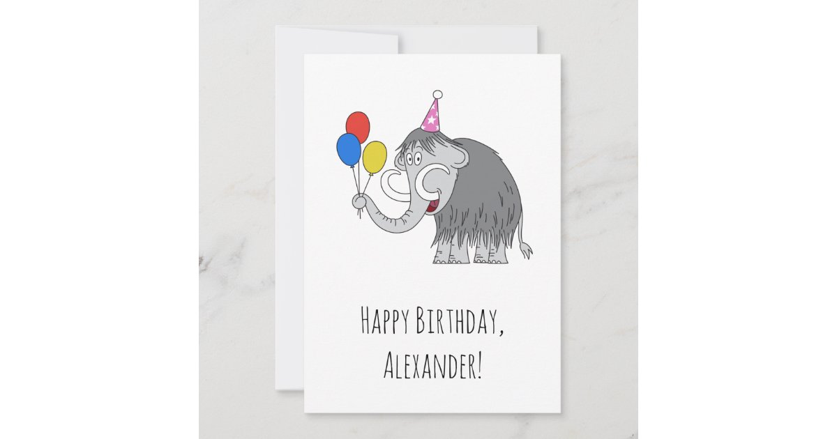 Happy Birthday Cute Mammoth Balloons Postcard | Zazzle