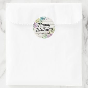 Happy Birthday Elegant Succulent Plant Rustic Wood Classic Round ...