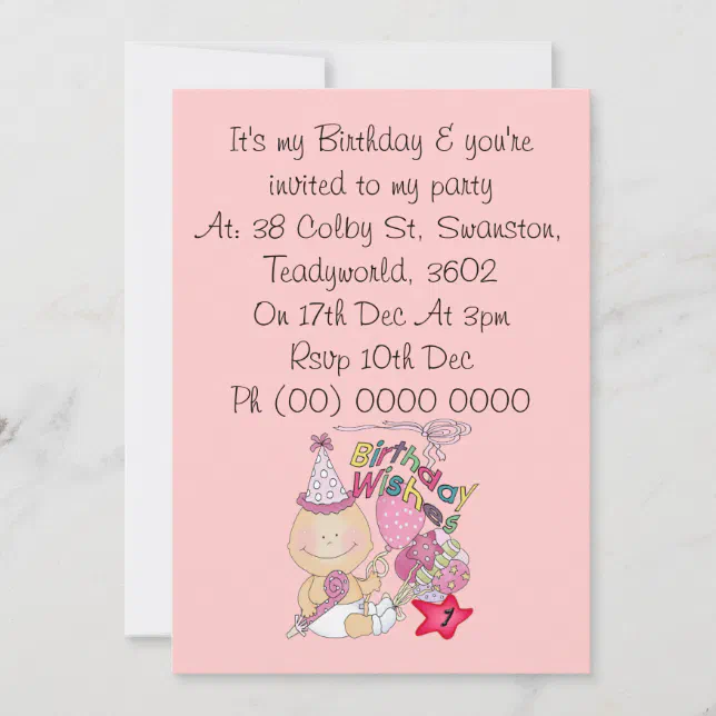 Happy Birthday Girl wishes 1 Year Old Invitation | Zazzle