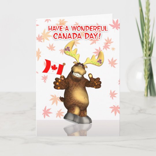 Happy Canada Day With Moose Waving The Flag Card | Zazzle.ca