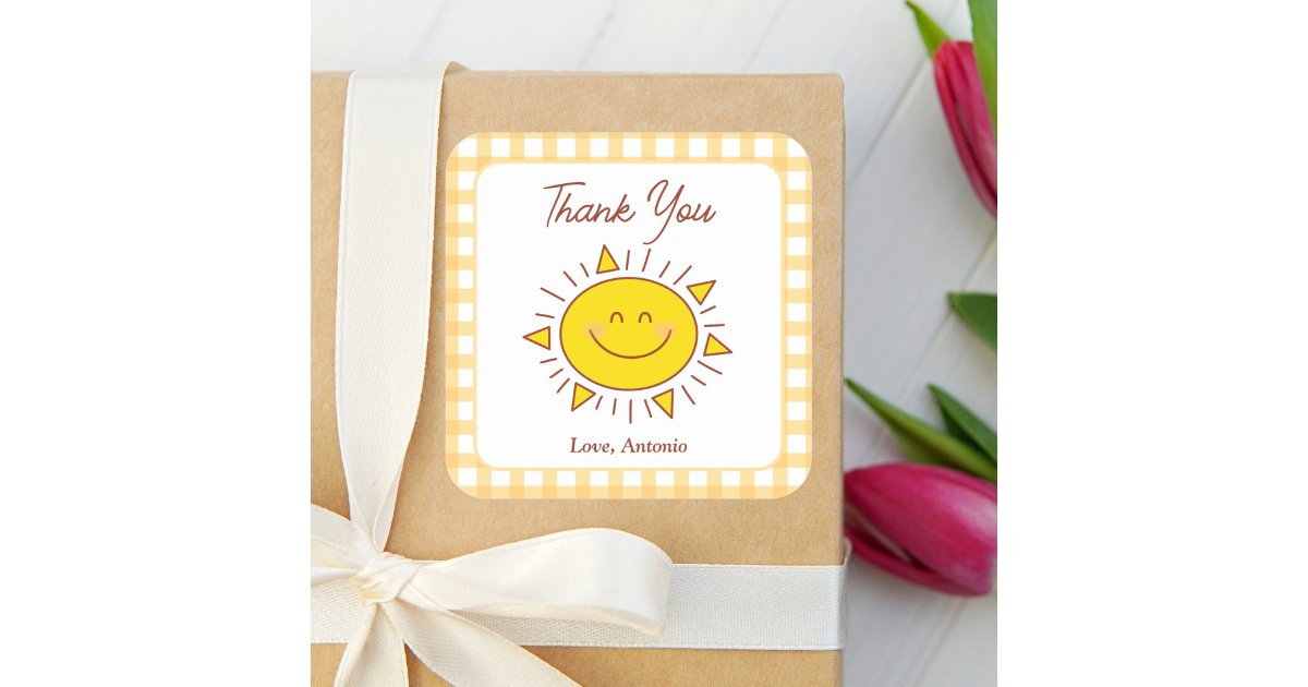 Happy Cute Little Sunshine Kids Birthday Thank You Square Sticker | Zazzle