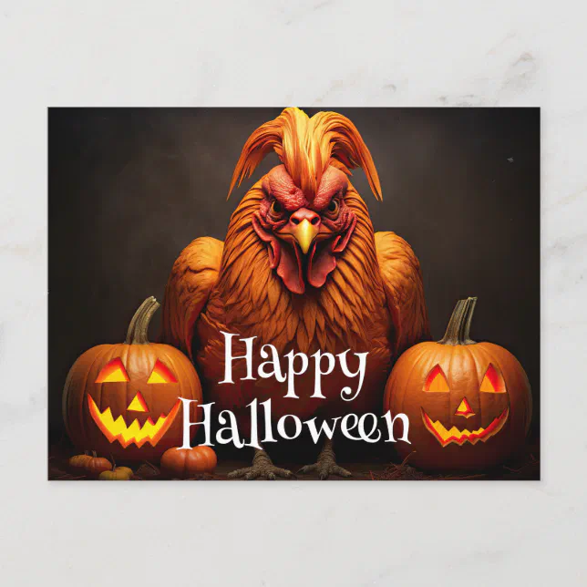 Happy Halloween Chicken Rooster Pumpkin Farm Paper Postcard | Zazzle